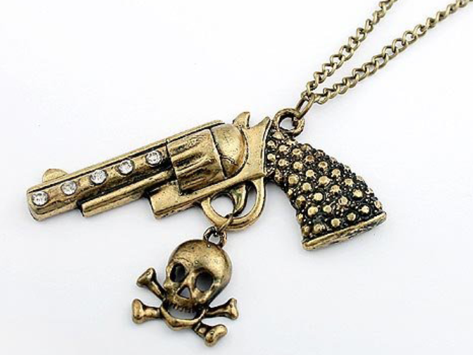 Pistol Gun Necklace ,rhinestone Skull Pendant Chain on Luulla